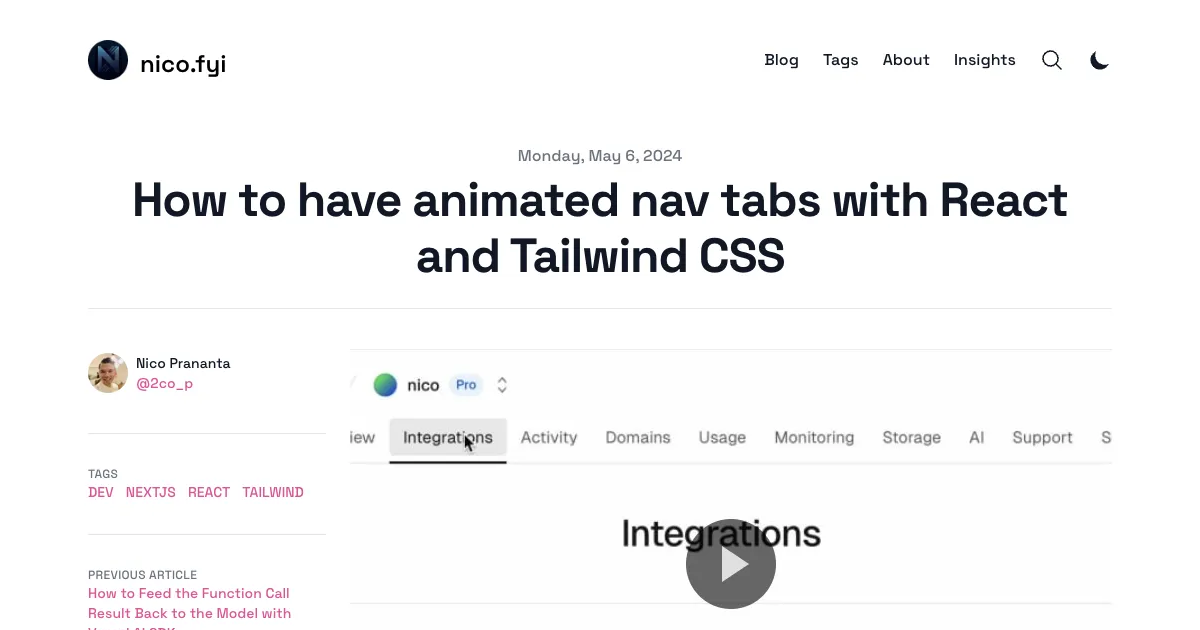How to have animated nav tabs with React and Tailwind CSS | Nico's Blog How to have animated nav tabs with React and Tailwind CSS | Nico's Blog