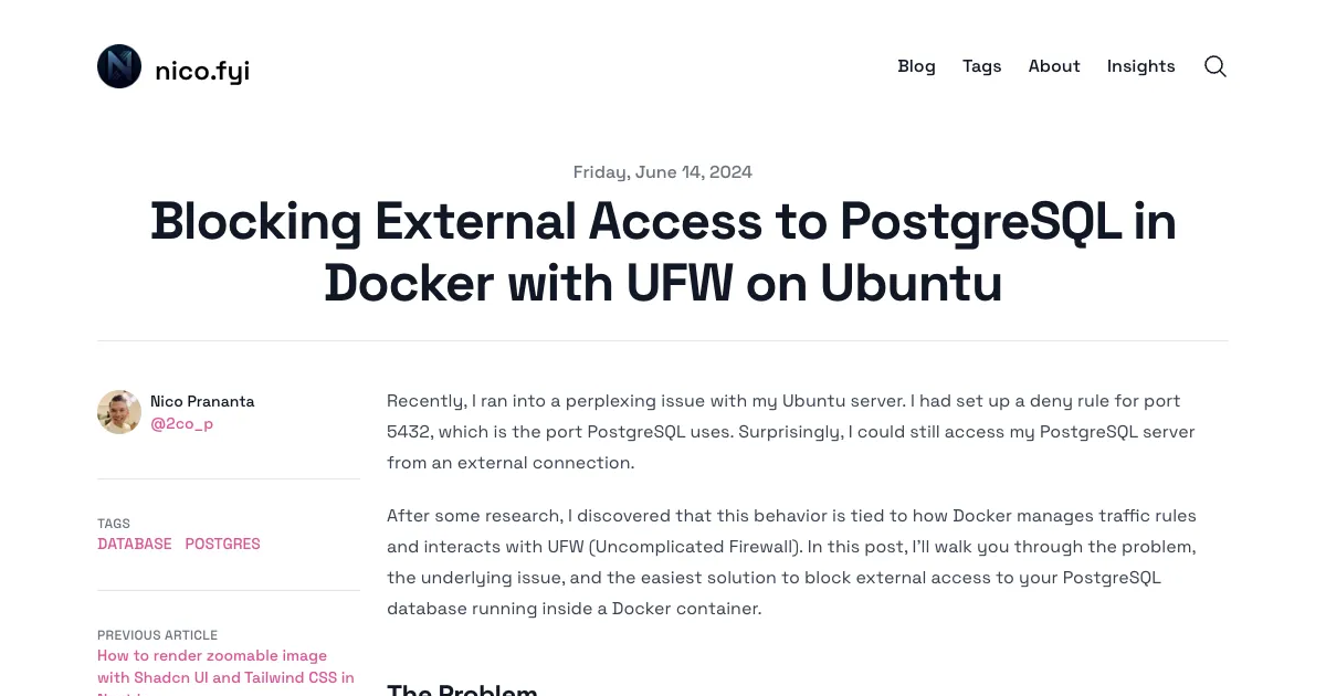 Blocking External Access To Postgresql In Docker With Ufw On Ubuntu Nicos Blog