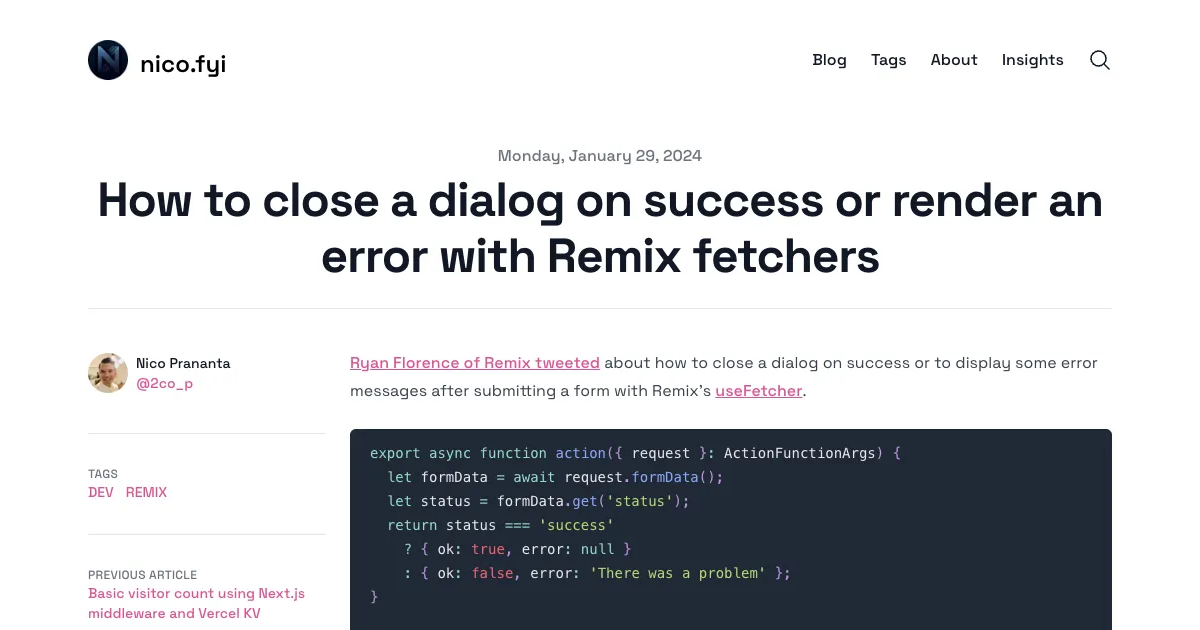 How to close a dialog on success or render an error with Remix fetchers | Nico's Blog