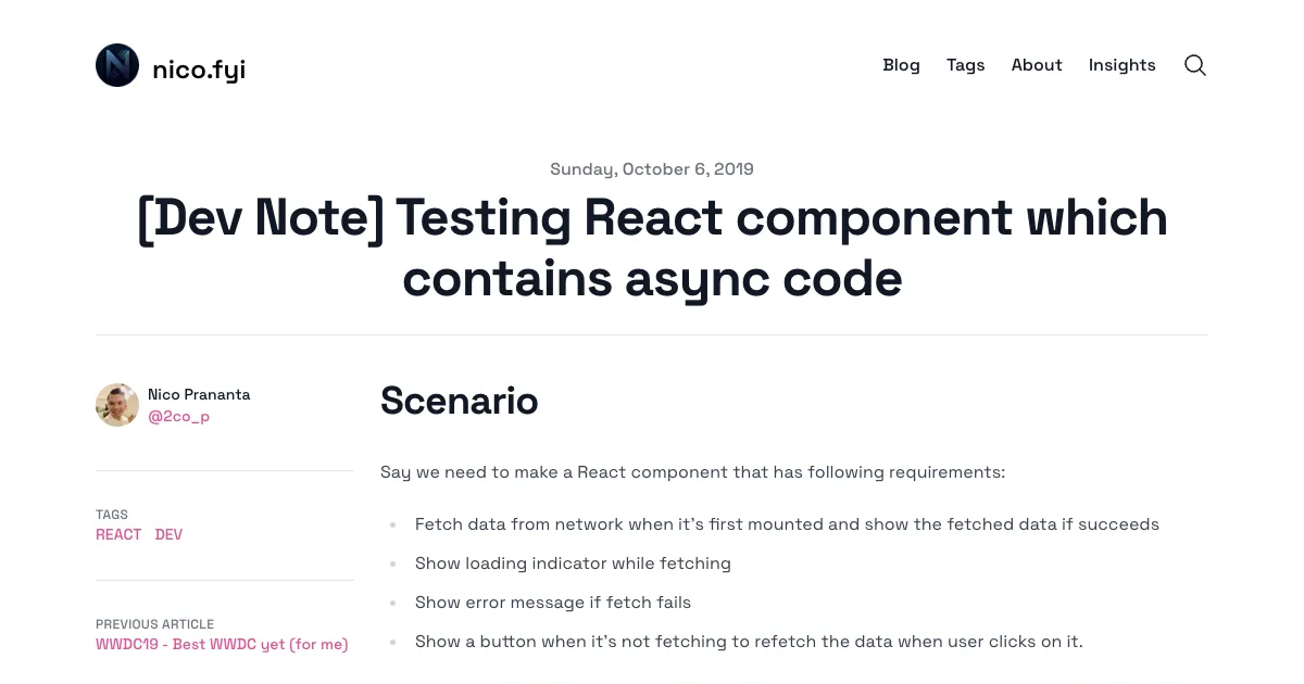 Dev Note Testing React Component Which Contains Async Code Nicos Blog