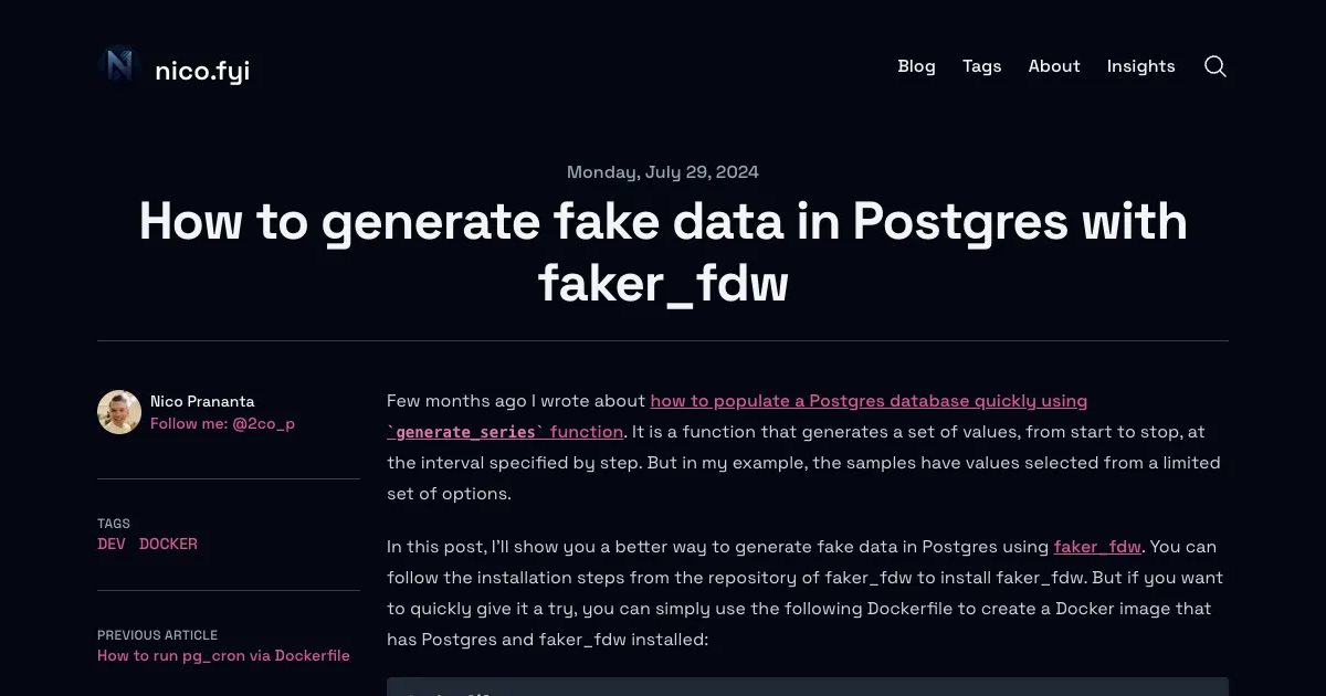 How To Generate Fake Data In Postgres With Fakerfdw Nicos Blog 9689