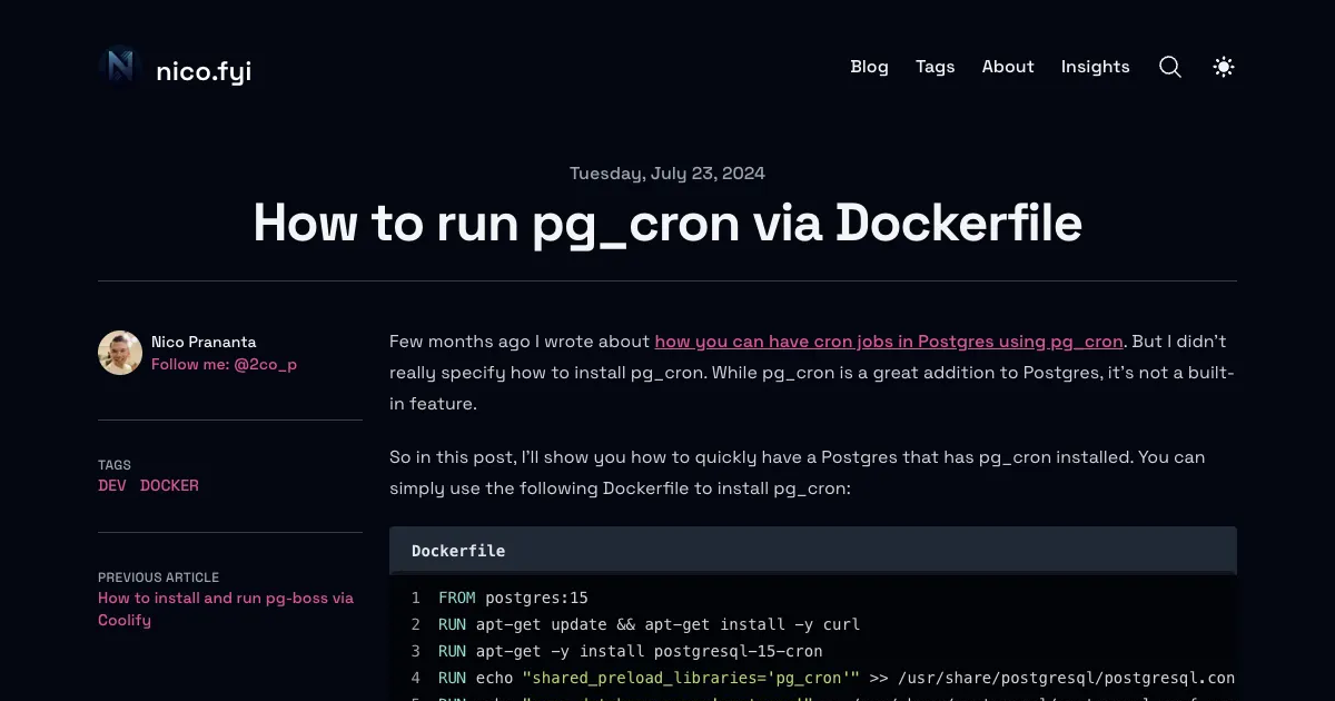 How To Run Pg Cron Via Dockerfile Nicos Blog