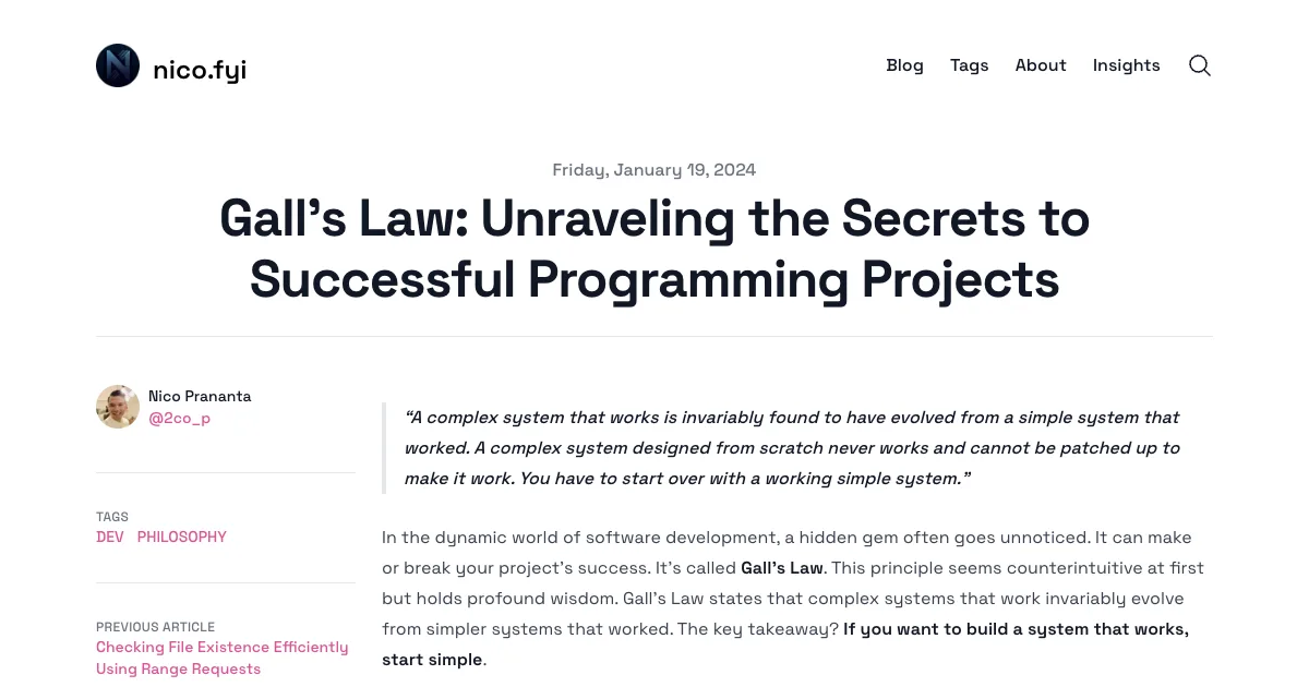 Gall's Law: Unraveling the Secrets to Successful Programming Projects | Nico's Blog