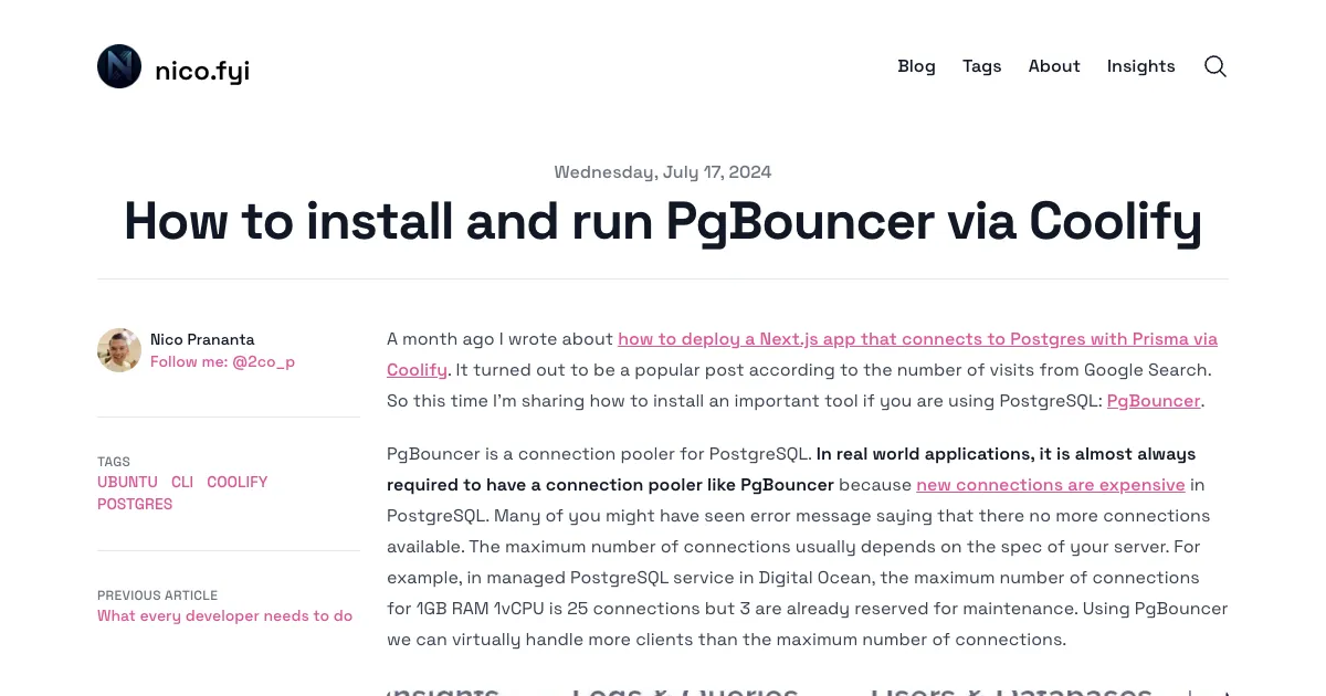 How to install and run PgBouncer via Coolify | Nico's Blog