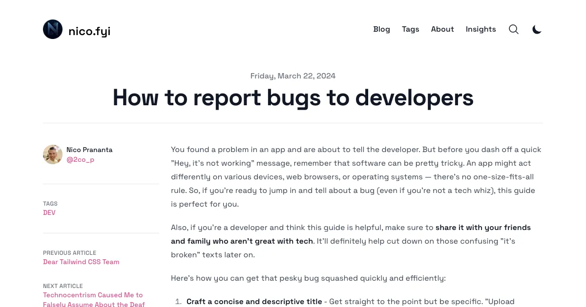 How to report bugs to developers | Nico's Blog