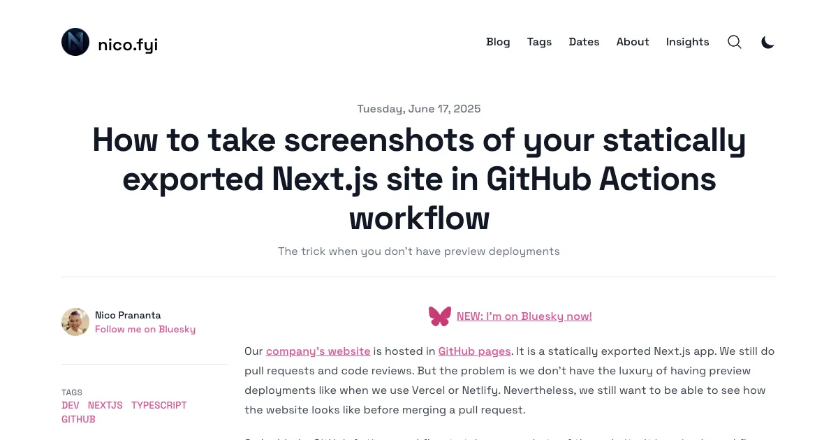 How to take screenshots of your statically exported Next.js site in GitHub Actions workflow ...
