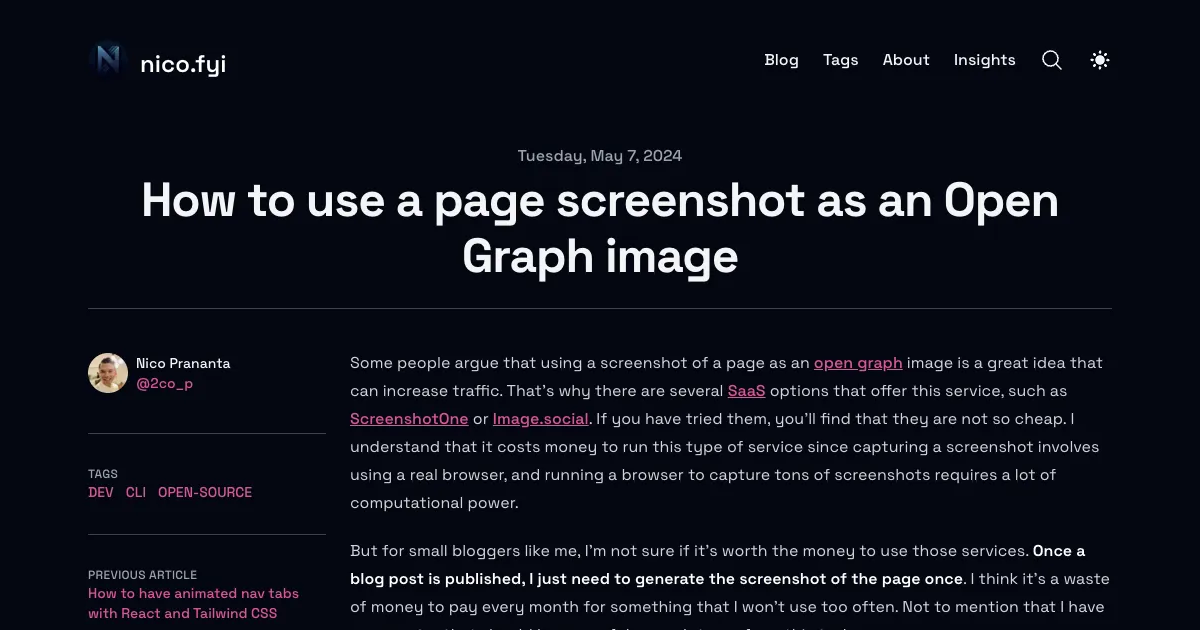 How to use a page or website screenshot as an Open Graph image | Nico's Blog