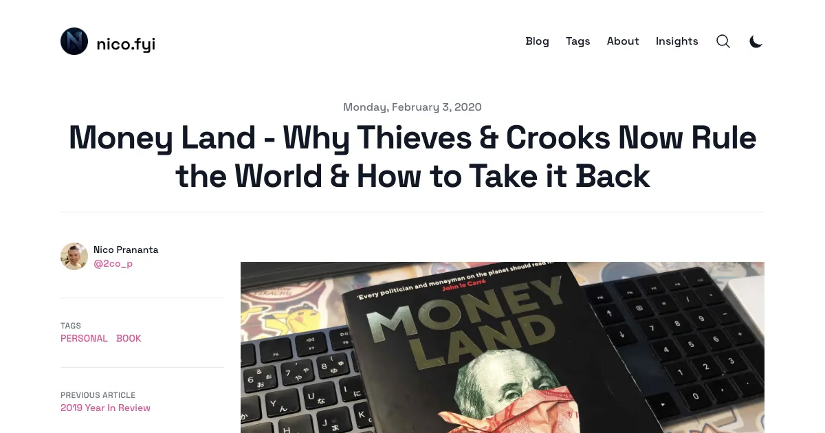 Money Land - Why Thieves & Crooks Now Rule the World & How to Take it Back | Nico's Blog