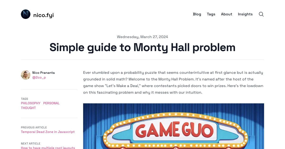 Simple guide to Monty Hall problem | Nico's Blog