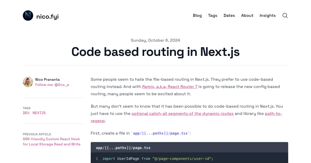 Code based routing in Next.js | Nico's Blog