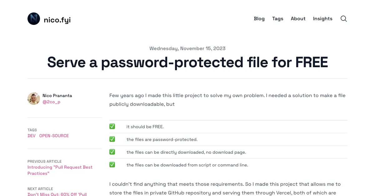 Serve a password-protected file for FREE | Nico's Blog