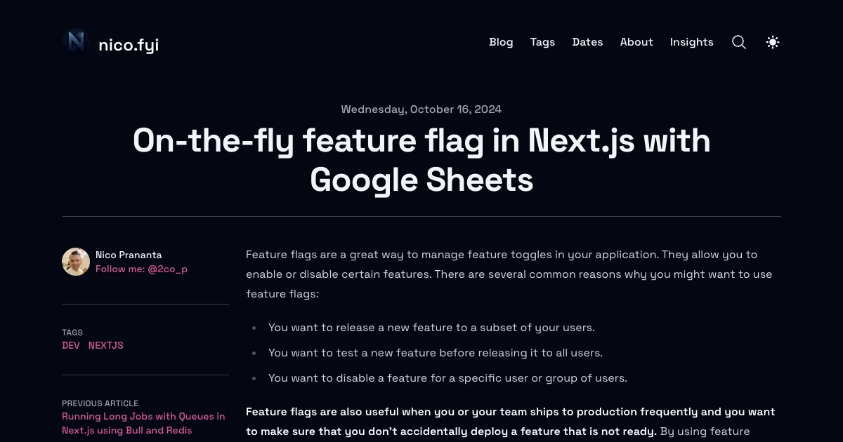 On-the-fly feature flag in Next.js with Google Sheets | Nico's Blog