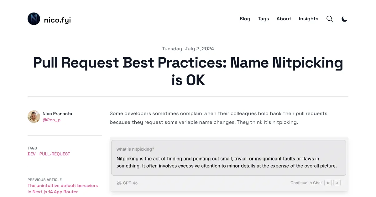 Pull Request Best Practices: Name Nitpicking is OK | Nico's Blog Pull Request Best Practices: Name Nitpicking is OK | Nico's Blog