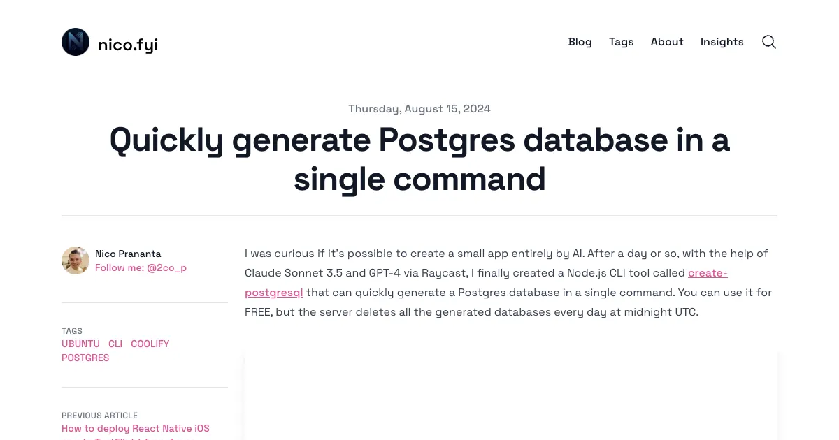 Quickly generate Postgres database in a single command | Nico's Blog