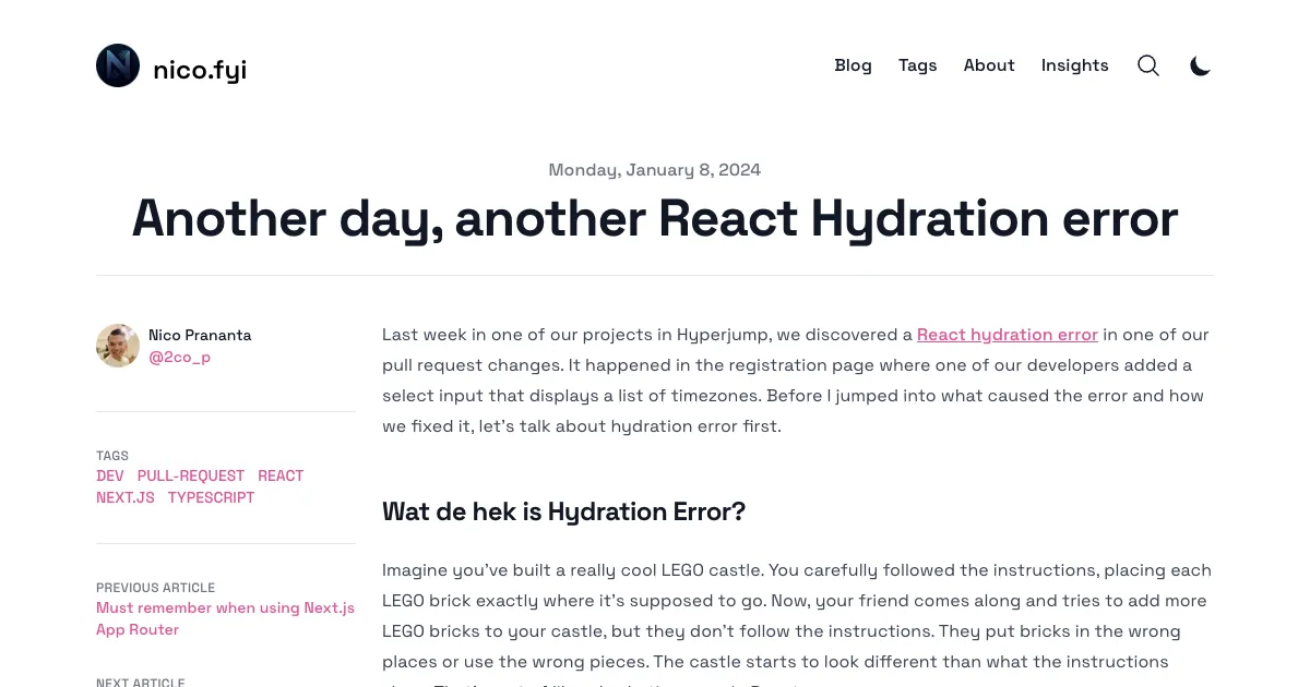 Another day, another React Hydration error | Nico's Blog