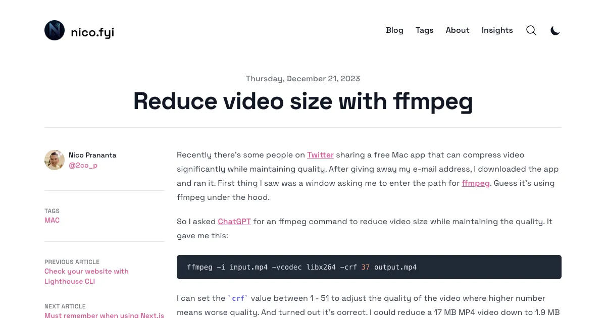 Reduce video size with ffmpeg | Nico's Blog Reduce video size with ffmpeg | Nico's Blog