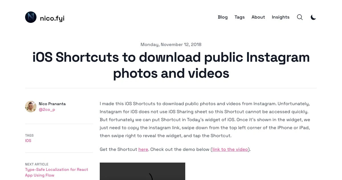iOS Shortcuts to download public Instagram photos and videos | Nico's Blog