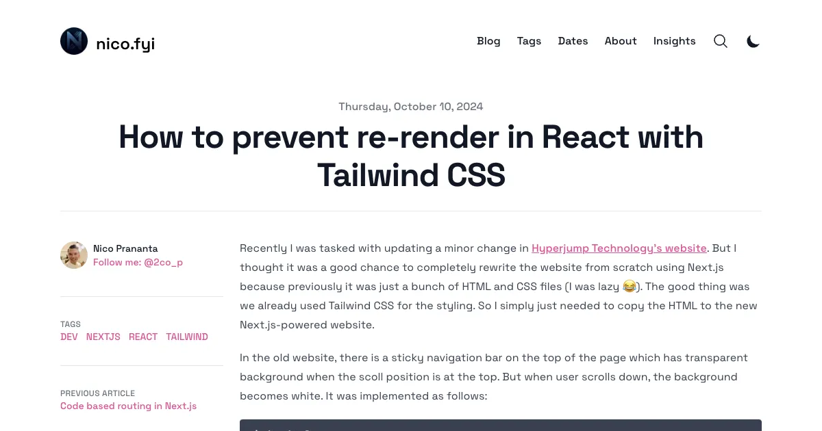 How to prevent re-render in React with Tailwind CSS | Nico's Blog