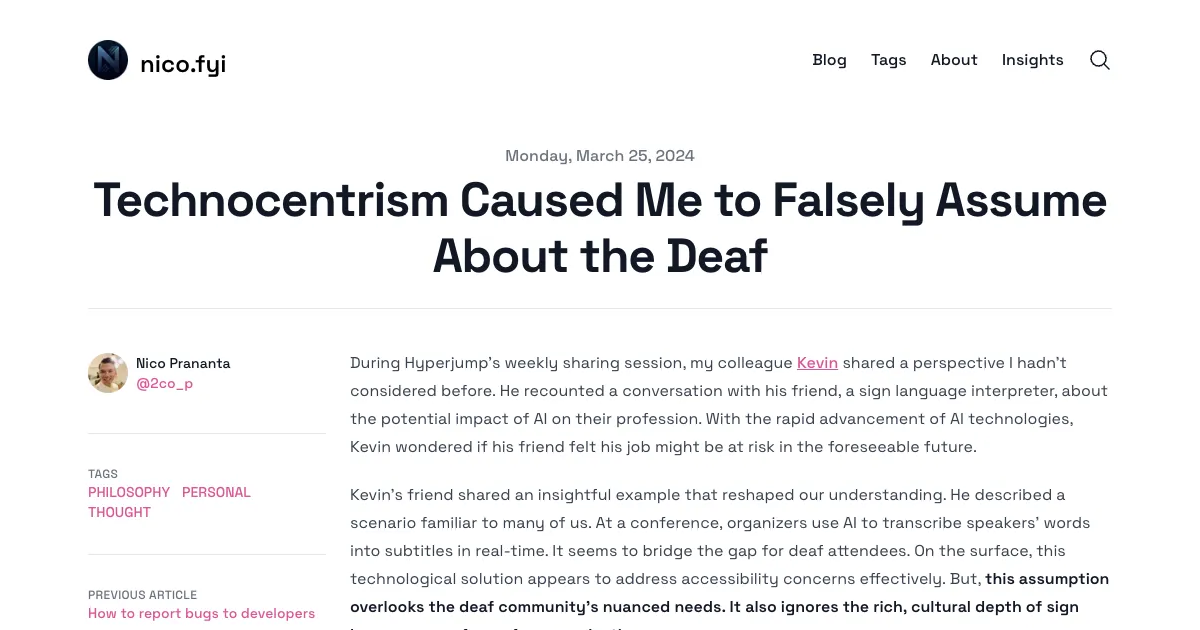 Technocentrism Caused Me to Falsely Assume About the Deaf | Nico's Blog