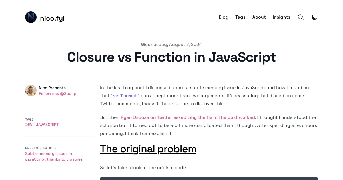 Closure vs Function in JavaScript | Nico's Blog